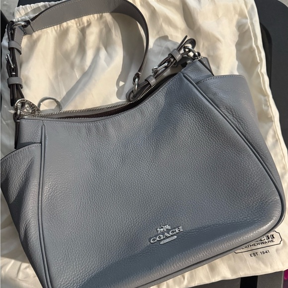 Coach | Bags | Coach Gray Leather Shoulder Bag With Silver Accents ...